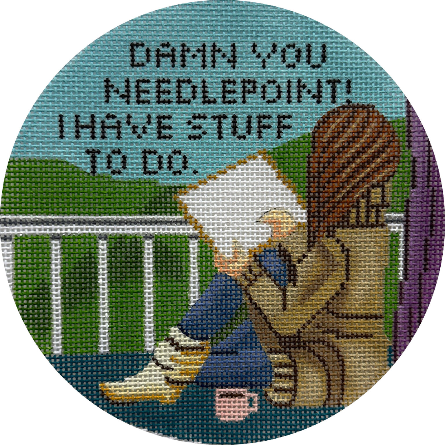 Damn You Needlepoint Round | Alice Peterson Company